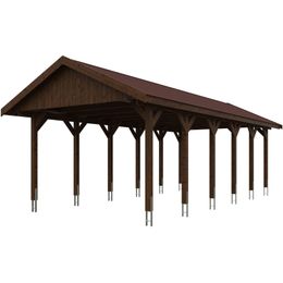 Skan Holz Einzelcarport SKANHOLZ, braun, Carports, "Wallgau", mit roten Dachschindeln