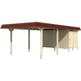 Skan Holz Einzelcarport SKANHOLZ, braun, Carports, "Wendland", mit Abstellraum mit EPDM-Dach, rote Blende