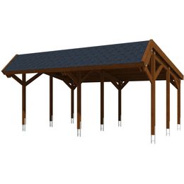 Skan Holz Doppelcarport SKANHOLZ, braun, Carports, "Harz", mit schwarzen Schindeln