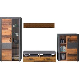 Wohnwand Inosign, grau, Wohnzimmer, Kastenm&ouml;bel-Sets, "Ilana", moderne Wohnwand im Industrial Style - Beleuchtung optional