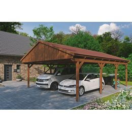 Skan Holz Doppelcarport SKANHOLZ, braun, Carports, "Fichtelberg", mit roten Schindeln