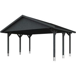 Skan Holz Doppelcarport SKANHOLZ, grau, Carports, "Wallgau", mit schwarzen Dachschindeln