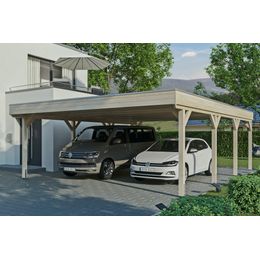 Skan Holz Doppelcarport SKANHOLZ, beige, Carports, "Grunewald", mit Aluminiumdach