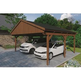 Skan Holz Doppelcarport SKANHOLZ, braun, Carports, "Fichtelberg", mit schwarzen Schindeln