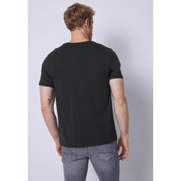 Street One MEN Herren T-Shirt, schwarz, Gr. S, unifarben, Web, 100% Baumwolle, Shirts, mit V-Ausschnitt