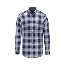 Fynch-Hatton Herren Langarmhemd, blau, Gr. XXL, kariert, Jersey, Obermaterial: 100% Baumwolle, Hemden, mit Logo Stickerei