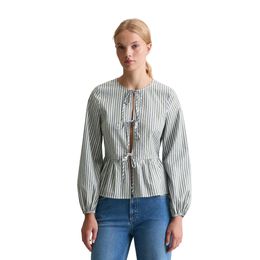 Marc O'Polo Damen Langarmbluse "aus Baumwoll-Dobby", gr&uuml;n, Gr. L, MARC O'POLO DENIM, gestreift, Obermaterial: 100% Baumwolle, Blusen