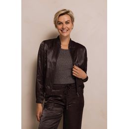 Zhrill Damen Boleroblazer "ZHMARIE"schwarz, Gr. S, unifarben, Web, Obermaterial: 69% Viskose, 31% Polyester, Blazer, Satin-Blouson mit Rei&szlig;verschluss