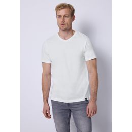 T-Shirt Street One MEN, Damen, Gr. L (42), wei&szlig;, Web, 100% Baumwolle, unifarben, normal normal, V-Ausschnitt, abgesteppt, Shirts T-Shirt, mit V-Ausschnitt