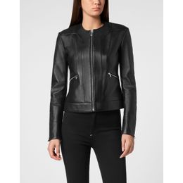Philipp Plein Damen Bikerjacke "Leder Biker-Jacke"02, schwarz, Gr. M, Obermaterial: 100% Lamm Leder; Futter: 100% Polyester, Jacken