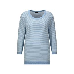 GOLDNER Damen Rundhalspullover "Halbarm Ringelpullover aus Baumwolle", blau, Gr. 44, Obermaterial: 100% Baumwolle CO., Pullover