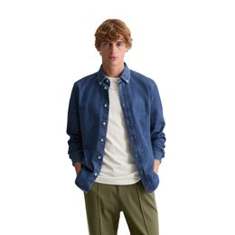Marc O'Polo Damen Langarmhemd "aus reiner Bio-Baumwolle"medium blau, Gr. M, MARC O'POLO DENIM, unifarben, Obermaterial: 100% Baumwolle, Hemden