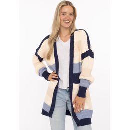 Strickjacke Zwillingsherz "Streifen", Damen, Gr. L/XL, blau, Strick, Obermaterial: 50% Viskose, 28% Polyacryl, 22% Polyamid, Po-bedeckend, ohne Ausschnitt, Strickjacken Strickjacke, mit Blockstreifen