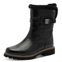 Tamaris Damen Winterstiefelette, Gr. 38schwarz, Lederimitat, unifarben, Schuhe, Blockabsatz, Winterboots mit Zierriegel und Innenrei&szlig;verschluss
