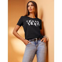 Heine Damen T-Shirt "Shirt", schwarz, Gr. 38, gemustert, unifarben, 95% Baumwolle, 5% Elasthan, Shirts