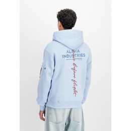 Hoodie Alpha Industries "Signature Backprint Hoodie", Herren, Gr. L, artic blau, Obermaterial: 80% Baumwolle, 20% Polyester, regular fit, Sweatshirts Hoodie