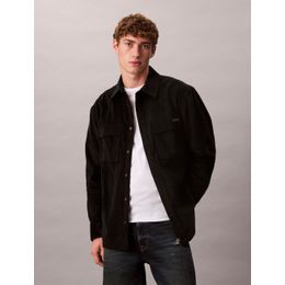 Herren Langarmhemd, schwarz, Gr. S, Calvin Klein Jeans, unifarben, Cord, Obermaterial: 100% Baumwolle, Hemden, relaxed fit, normaler Hemdkragen, mit