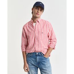 Gant Herren Langarmhemd "REG COTTON/LINEN STRIPED SHIRT", rot, Gr. XXL, Web, Obermaterial: 55% Leinen, 45% Baumwolle, Hemden, Streifen, luftig, Leinen
