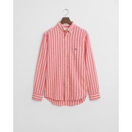 Gant Herren Langarmhemd "REG COTTON/LINEN STRIPED SHIRT", rot, Gr. 4XL, Web, Obermaterial: 55% Leinen, 45% Baumwolle, Hemden, Streifen, luftig, Leinen