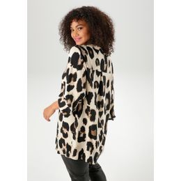 ANISTON PLUS Damen Schlupfblusebeige, schwarz, taupe, Gr. 42, Web, Obermaterial: 100% Viskose, Blusen, mit trendigem Leoprint