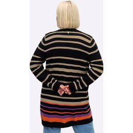 sheego Damen Longstrickjackeschwarz, beige, gestreift, Gr. 48, gemustert, gestreift, mehrfarbig, 50% Baumwolle, 50% Polyacryl, Strickjacken