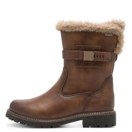 Tamaris Damen Winterstiefelette, Gr. 38cognac, Lederimitat, used, Schuhe, Blockabsatz, Winterboots mit Zierriegel und Innenrei&szlig;verschluss