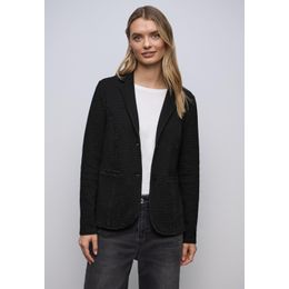 Street One Damen Kurzblazerschwarz, Gr. 36, Jacquardmuster, Web, Obermaterial: 51% Baumwolle, 37% Polyester, 7% Elasthan, 5% metallisierte Fasern;
