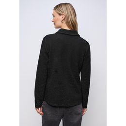 Street One Damen Kurzblazerschwarz, Gr. 42, Jacquardmuster, Web, Obermaterial: 51% Baumwolle, 37% Polyester, 7% Elasthan, 5% Metallfasern; Futter: