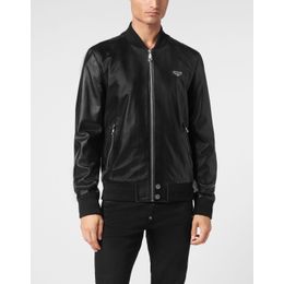 Philipp Plein Herren Lederjacke "Iconic Plein", schwarz, Gr. L, Futter: 100% Polyester. Au&szlig;enmaterial: 100% Lamm Leder. Strick: 98% Polyester, 2%