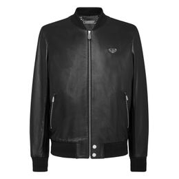 Lederjacke Philipp Plein "Iconic Plein", Herren, Gr. M, 02, schwarz, Futter: 100% Polyester. Au&szlig;enmaterial: 100% Lamm Leder. Strick: 98% Polyester, 2% Elasthan, Jacken