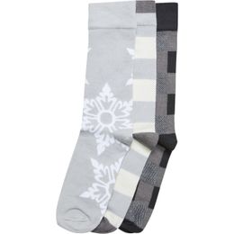 Urban Classics Damen Basicsocken "Urban Classics Unisex Christmas Snowflakes Socks 3-Pack", Gr. 39lightasphalt, 99% Polyester, 1% Elasthan, Socken