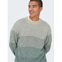 Only & Sons ONLY & SONS Damen Rundhalspullover "ONSBIRK RLX LS RAGLAN KNIT CAMP"moonstruck detail:goblin blau gradiant, Gr. L, gestreift, meliert, Strick,