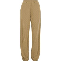 Jogginghose Urban Classics "Urban Classics Ladies Jacquard Velvet Sweatpants", Damen, Gr. XL, US-Gr&ouml;&szlig;en, unionbeige, 100% Baumwolle, unifarben, normal, Hosen Jogginghose