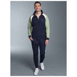 TRIGEMA Herren Freizeitanzug "TRIGEMA Jogginganzug in dreifarbigem Design"navy, Basic, Gr. M, 70% Baumwolle, 30% Polyester, Sportanzüge