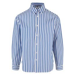 Langarmhemd URBAN CLASSICS "Urban Classics Herren Striped Summer Shirt", Herren, Gr. XL, US-Größen, weiß, blau, 60% Baumwolle, 40% Polyester, normal, Hemden