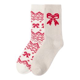 Lindex Socken 'Fair Isle' Damen Gr&ouml;&szlig;e 36/38 creme / rot / offwhite
