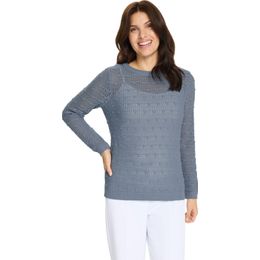 Damen Ajourpullover mit eingestrickten Punkten taubenblau, Gr&ouml;&szlig;e 54