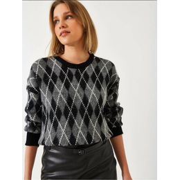 Bianco Lucci Pullover Damen Gr&ouml;&szlig;e S/L graumeliert / schwarz / wei&szlig;