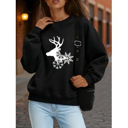 GORHEY Pullover 'Wo's Crew Neck Sweatshirt with Elk Print & Fleece Lining for Winter' Damen Größe XS schwarz