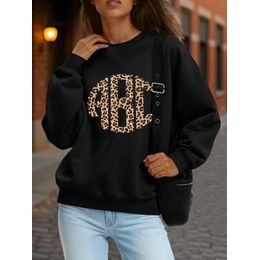 GORHEY Pullover 'Wo's Pullover with Letter Leopard Print, Loose Fleece Pullover for Winter' Damen Gr&ouml;&szlig;e XL schwarz
