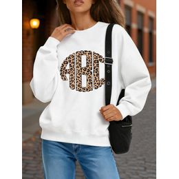 Gorhey Sweater 'Women's Pullover with Letter Leopard Print, Loose Fleece Pullover for Winter' female White size L
