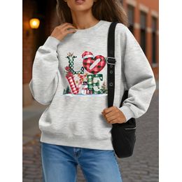 Gorhey Sweater 'Women's Crew Neck Oversized Sweatshirt with Christmas Letters Print' female Grey size M