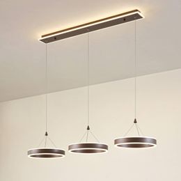 LUCANDE LED-H&auml;ngelampe Kolo, 114 cm, 3-flg., braun, dimmbar