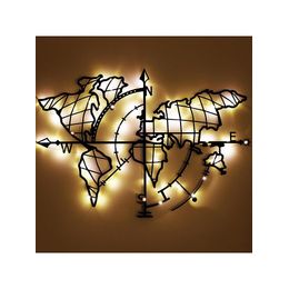 ABERTO DESIGN LED-Wanddekor "World Map Compass" - (B)95 x (H)65 cm - 71% | Wanddekoration