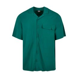 Langarmhemd Urban Classics "Urban Classics Herren Viscose Camp Shirt", Herren, Gr. XS, US-Größen, grün, 100% Viskose, unifarben, Hemden