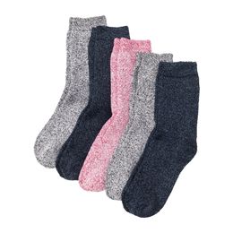 Kuschelsocken bonprix "Thermo Frottee Socken mit Bio-Baumwolle (5er Pack)", Damen, Gr. 39-42, blau (blau, grau, rosa meliert), Obermaterial: 56% Baumwolle, 21% Polyamid, 21% Polyester, 2% Elasthan, Socken, Thermo Frottee Socken mit Bio-Baumwolle (5er Pack)