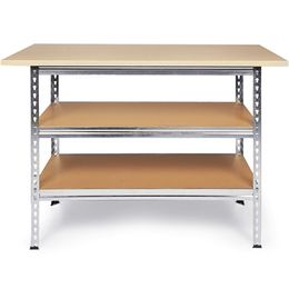 Werkbank ONDIS24 "»Uwe«", grau (grau, beige), B:120cm H:92cm T:60cm, MDF, Metall, Spanplatte, Werkbänke, Metall-Werkbank 120 x 60 x 92 (H) cm, Arbeitsplatte 25 mm stark