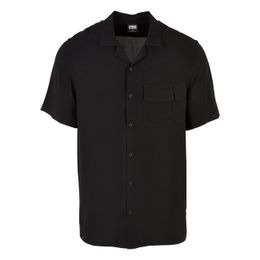 Langarmhemd Urban Classics "Urban Classics Herren Viscose Camp Shirt", Herren, Gr. M, US-Größen, schwarz, 100% Viskose, unifarben, Hemden
