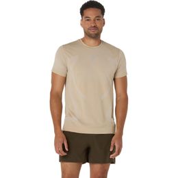 Laufshirt asics "ROAD SEAMLESS SS TOP", Damen, Gr. XL, beige (cream), Obermaterial: 65% Polyamid, 35% Polyester, normal, Rundhals, Shirts Laufshirt