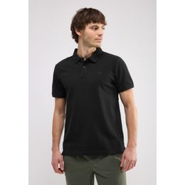 Poloshirt Street One MEN, Herren, Gr. L (42), schwarz, Web, 100% Baumwolle, unifarben, gerade normal, hoch geschlossener Ausschnitt, Bündchen, Shirts, aus reiner Baumwolle